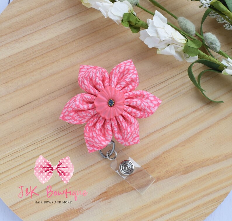Flower Badge Reel Coral Badge Reel ID Clip Flower Fabric - Etsy