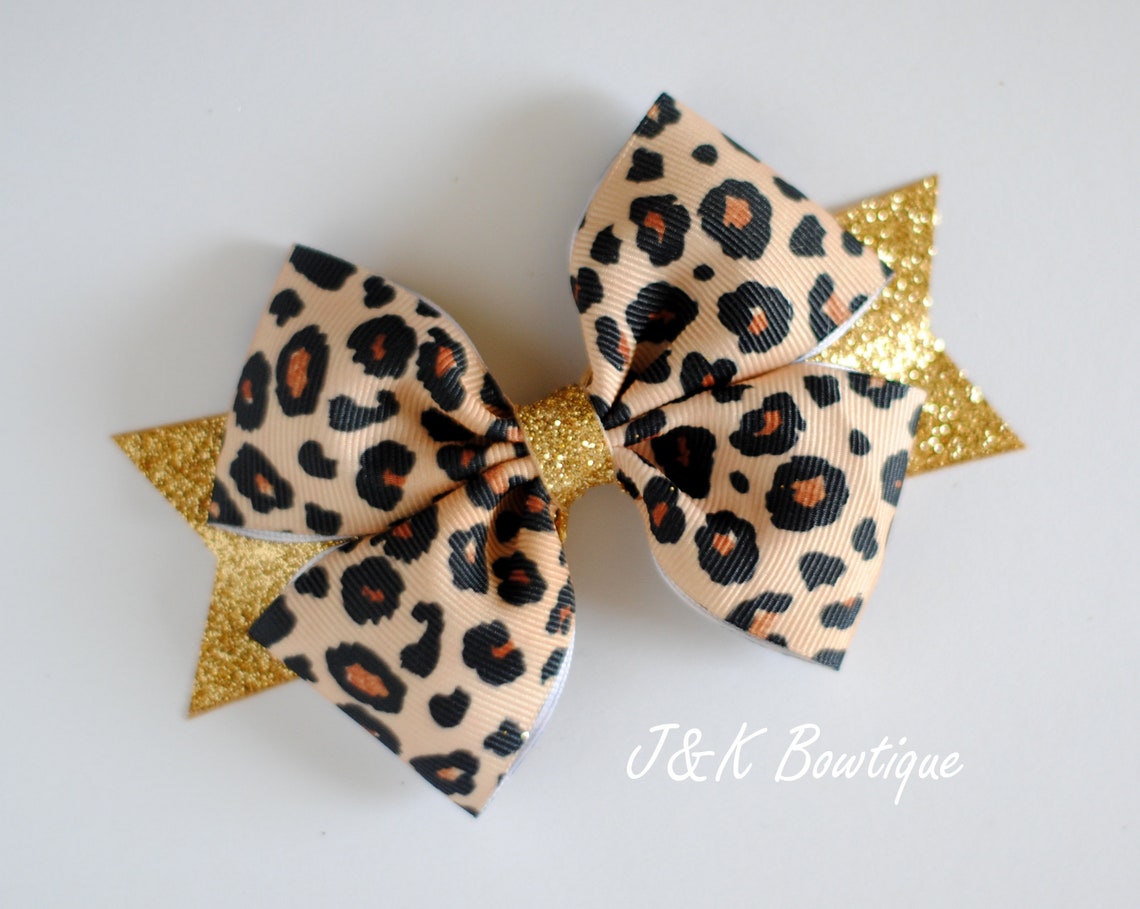 Leopard Hair Bow Gold and Leopard Bow Birthday Hair Bow | Etsy
