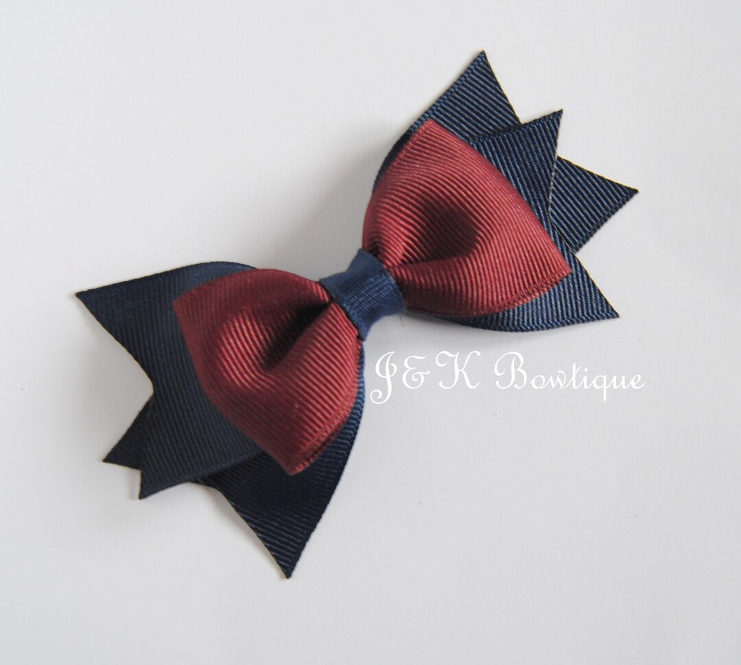 Navy and Maroon Hair Bow Maroon Bow Navy Bow Hair Bows for - Etsy