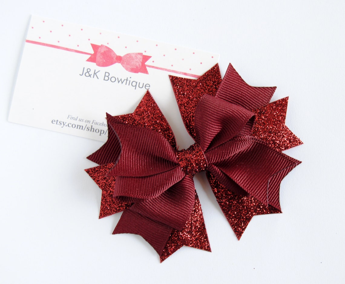 Burgundy boutique bow Christmas Bow large hair bow maroon | Etsy
