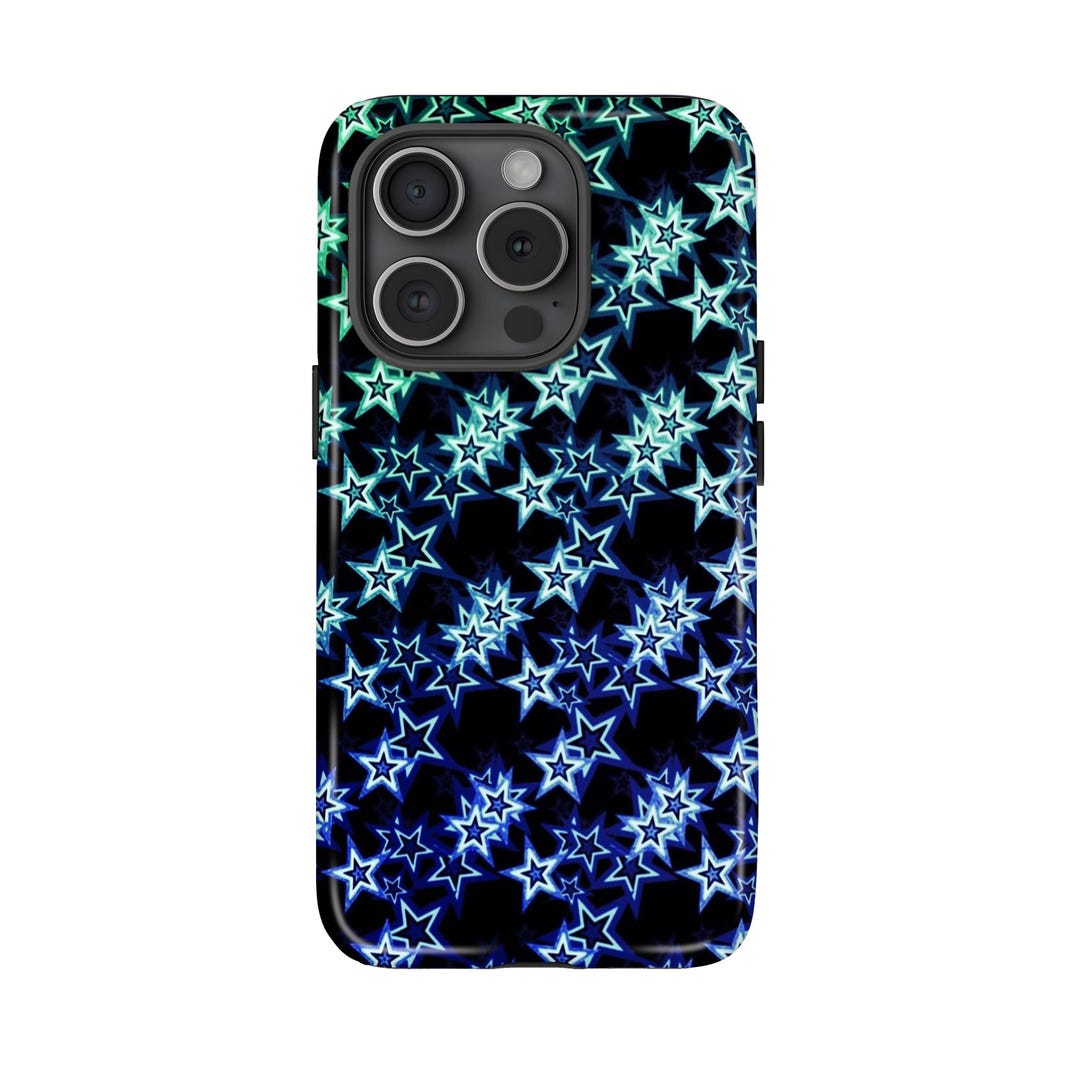 Blue-green Fluorescent Stars Phone Case,cyber Neon Digital Starry Sky ...