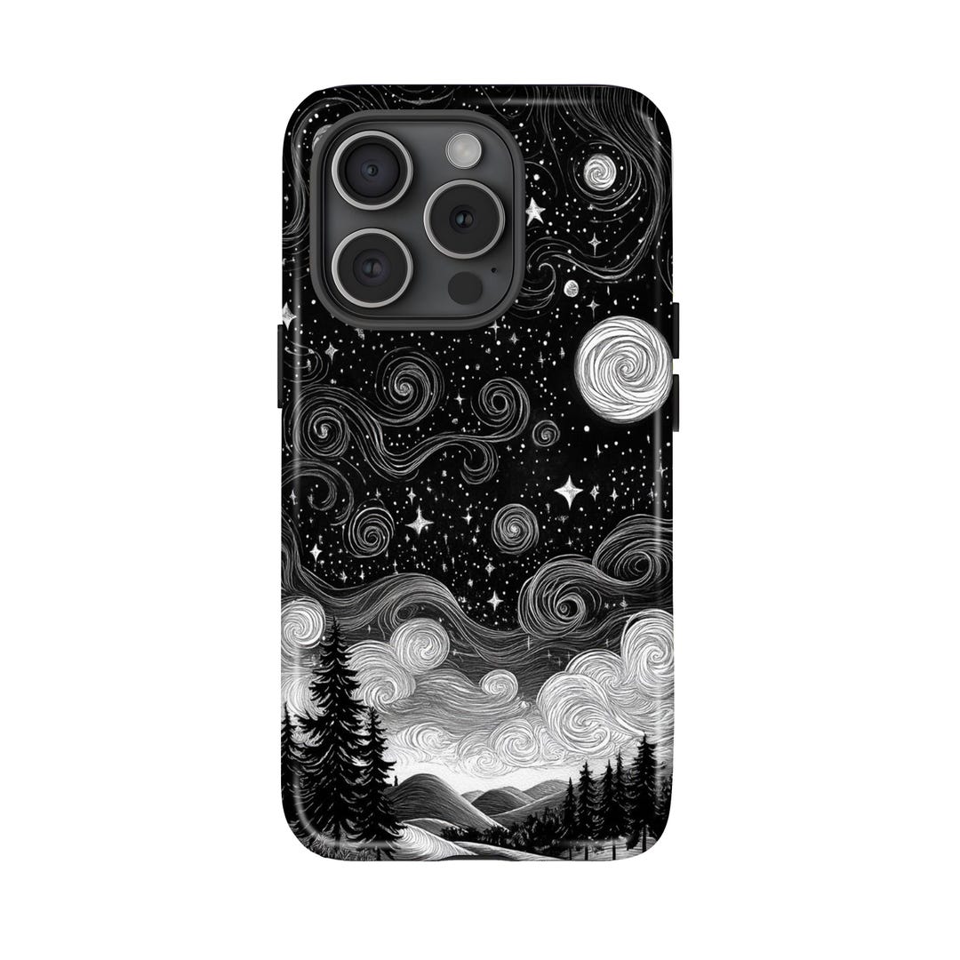 Black and White Starry Night Vortex Phone Case,planets,star,forests ...
