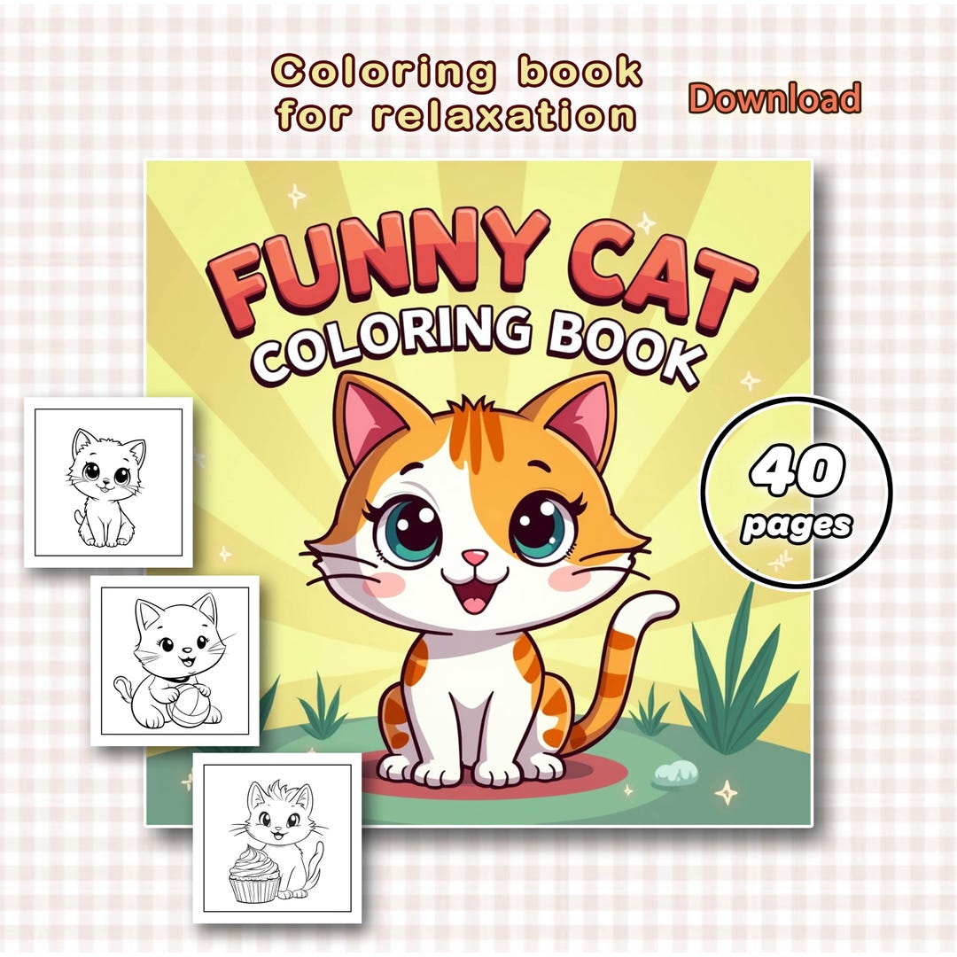 Cozy Coloring Pages. Coloring Book "funny Cat" 40 Pages. Adult Coloring ...