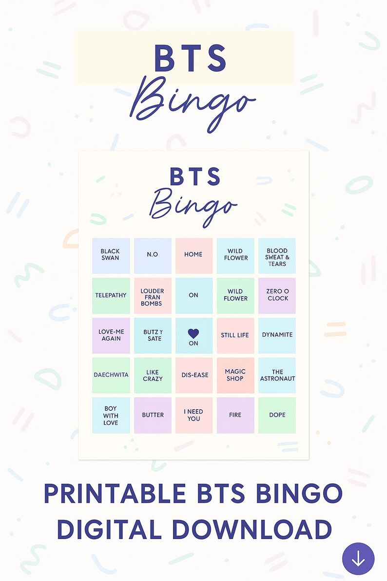 BTS Bingo Game | Printable Digital Download | 4 Cards(4 Players) | BTS ...