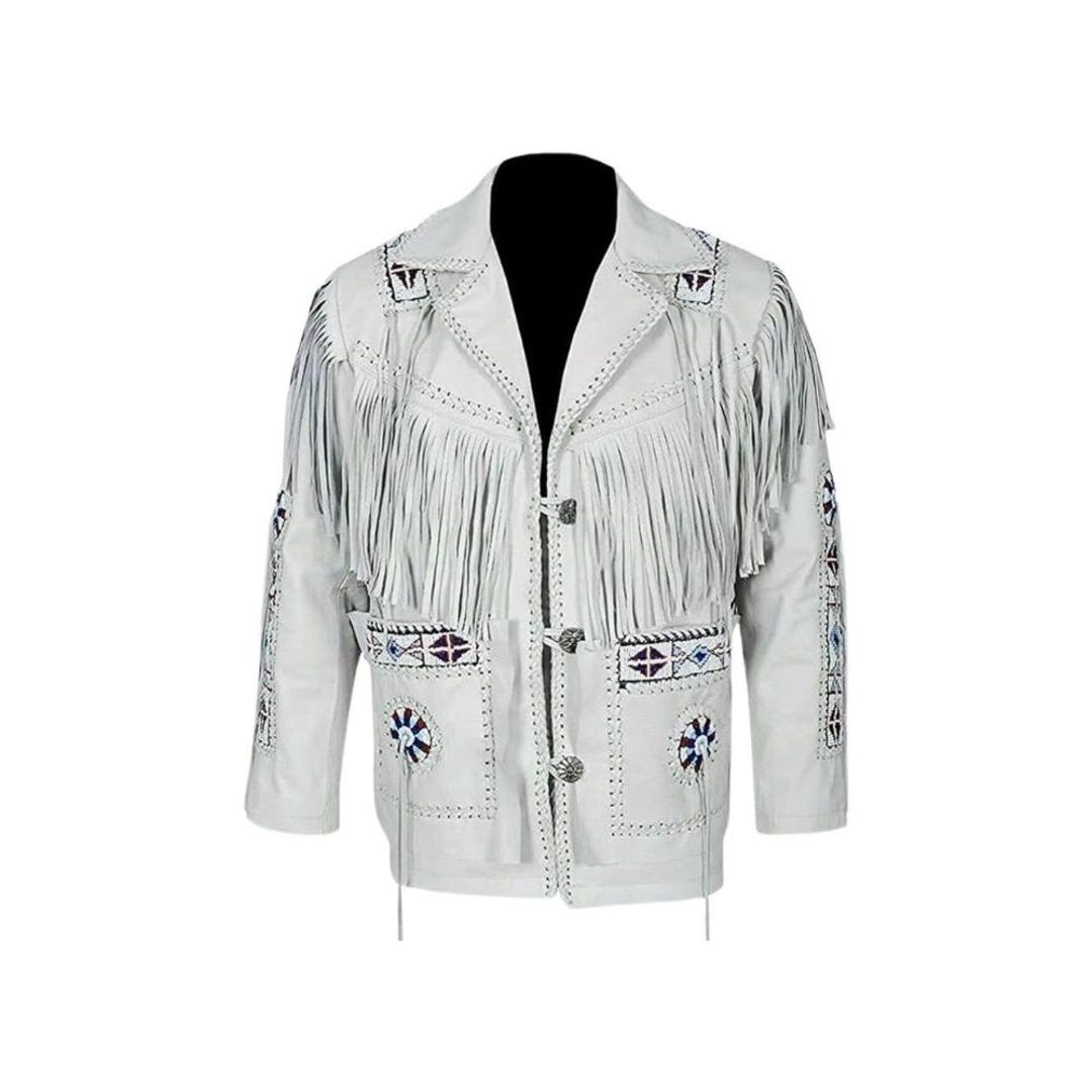 Men's Fringe Leather Jacket | Cowboy Jacket | Vintage Jacket | White ...