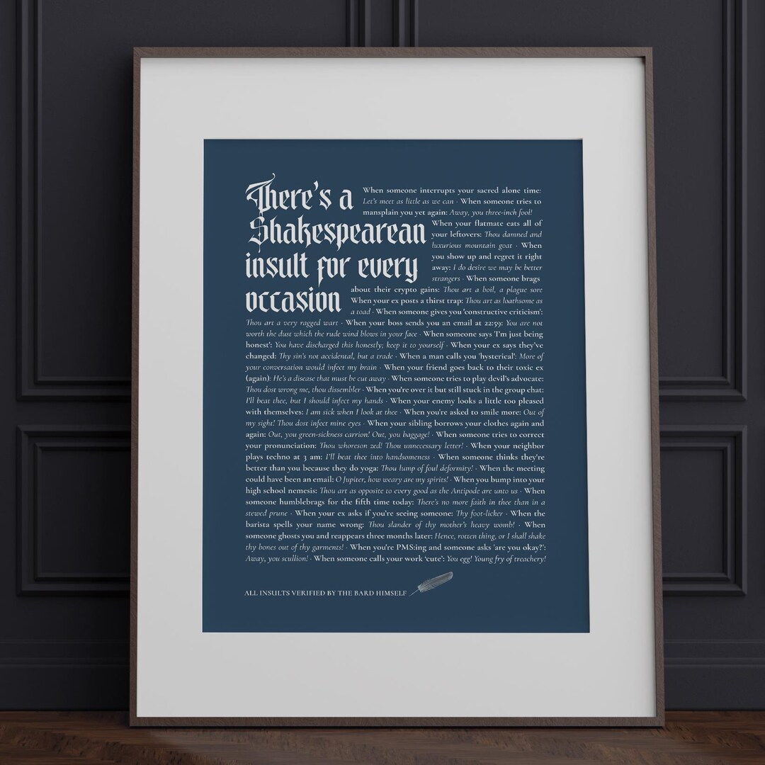 Shakespeare Printable Poster - There's a Shakespearean Insult for Every ...