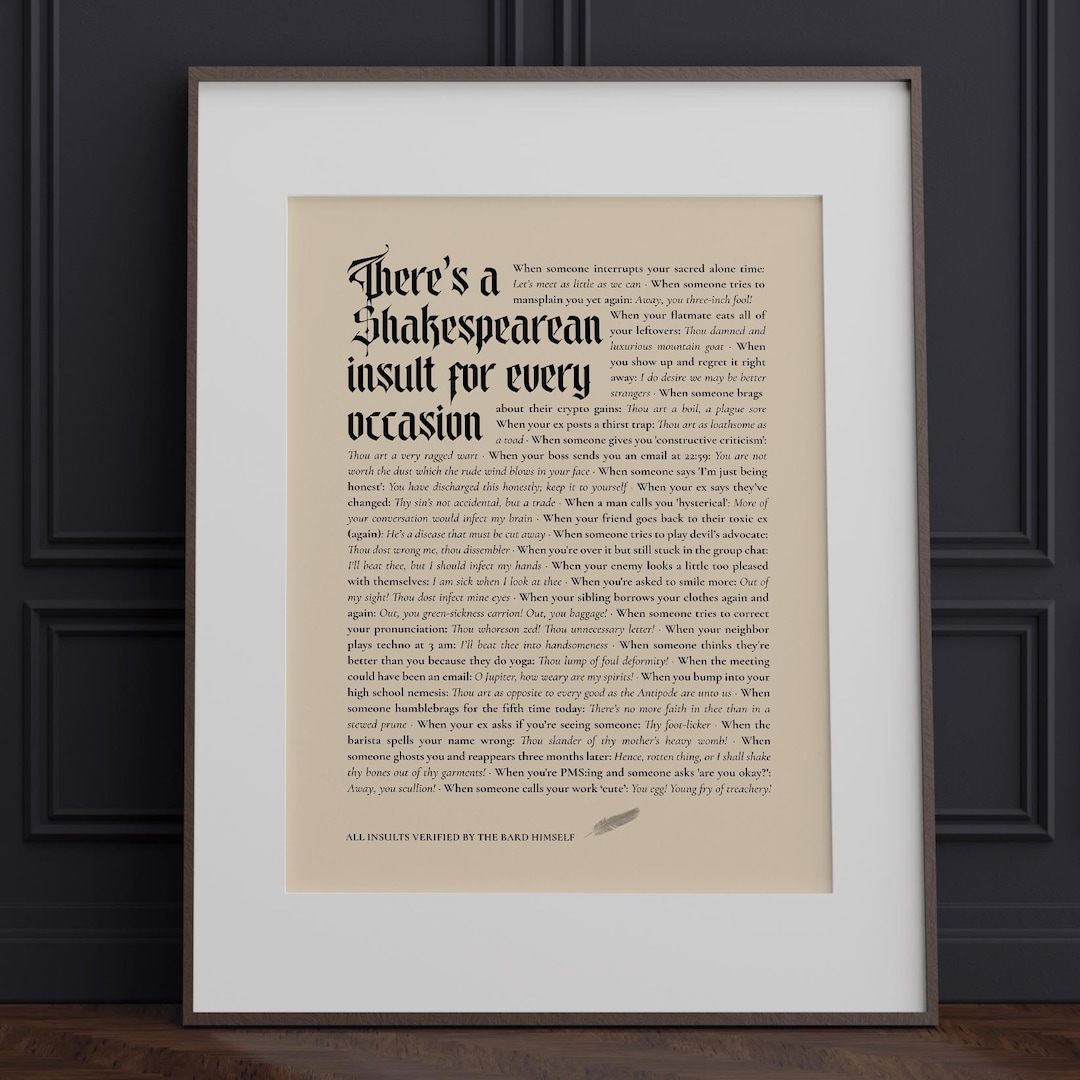 Shakespeare Printable Poster - There's a Shakespearean Insult for Every ...