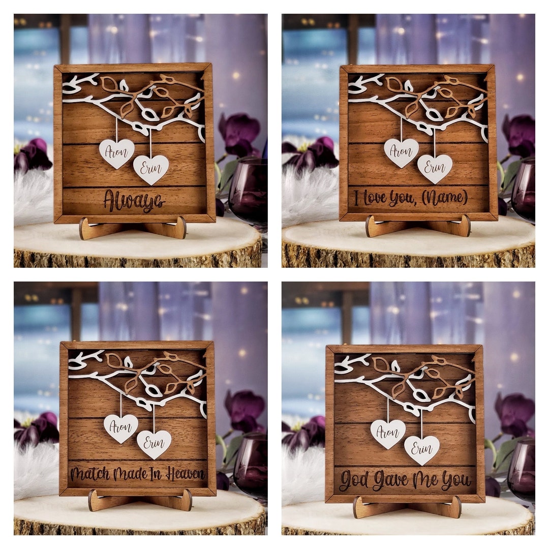 Couple Name Frame Wood Name Sign 3D Heart Frame Wedding Gift ...