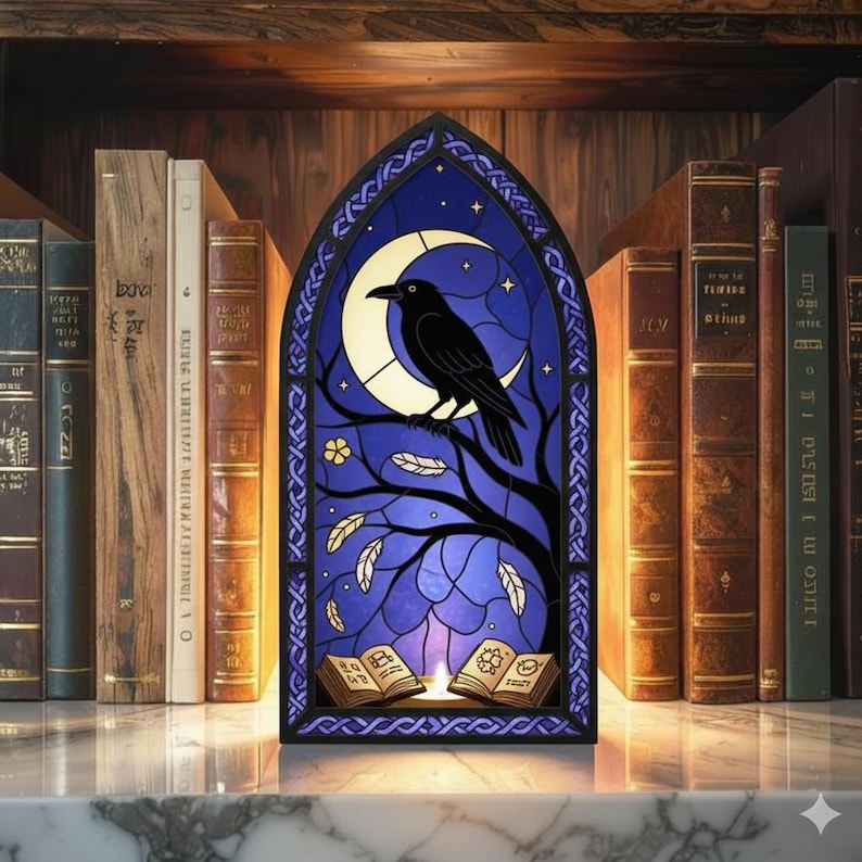 Raven Moon Book Nook, Fantasy Book Nook Display, Mystic Raven Art ...