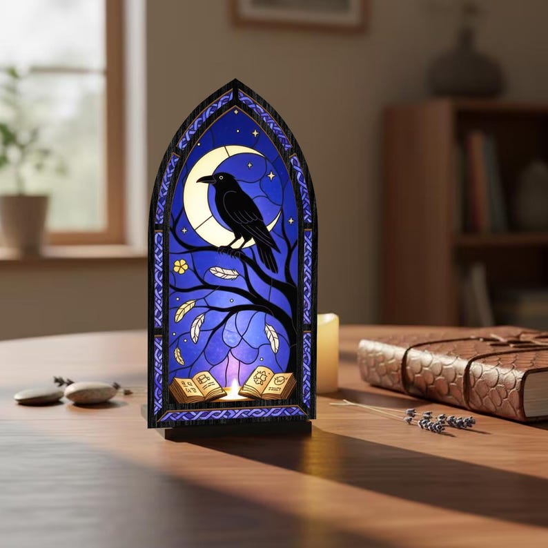 Raven Moon Book Nook, Fantasy Book Nook Display, Mystic Raven Art ...