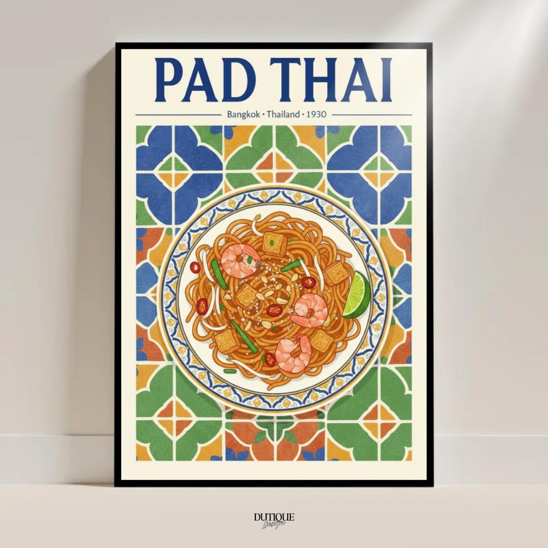 Pad Thai Poster Vintage Bangkok Thailand Noodles Shrimp Food Poster ...