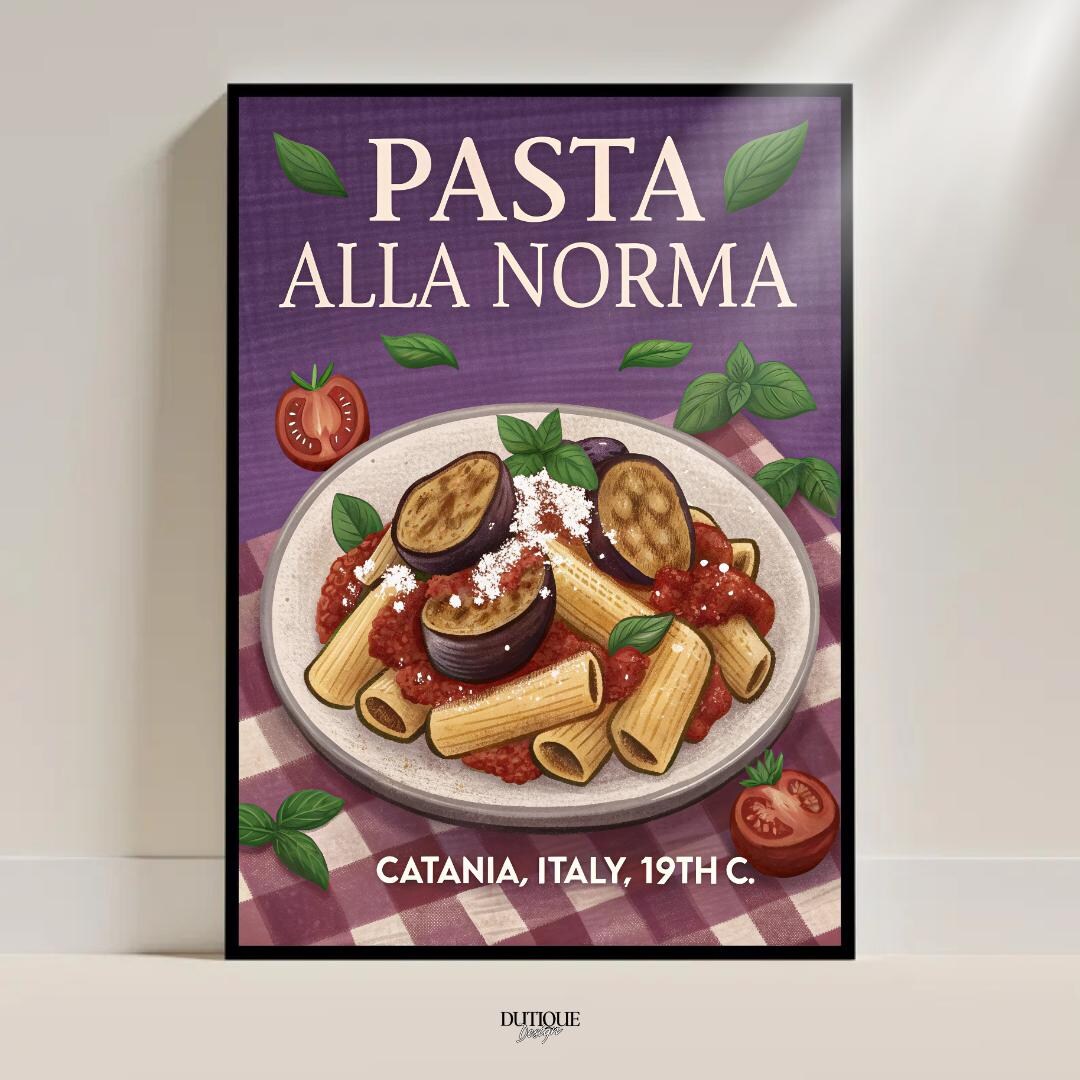 Pasta Alla Norma Poster Italian Food Vintage Kitchen Picture Art Print ...