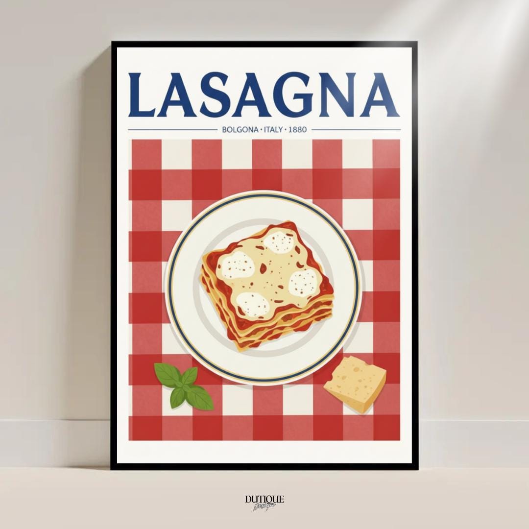 Lasagna Poster Italian Cuisine Food Wall Art Print Bologna Retro ...