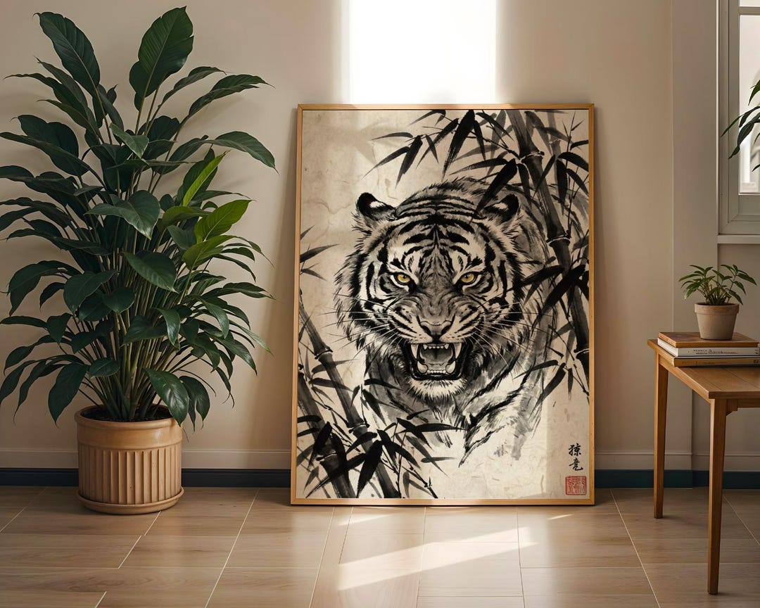 Sumi E Tiger Art Print Roaring Tiger Painting Japanese Ink Art Asian ...