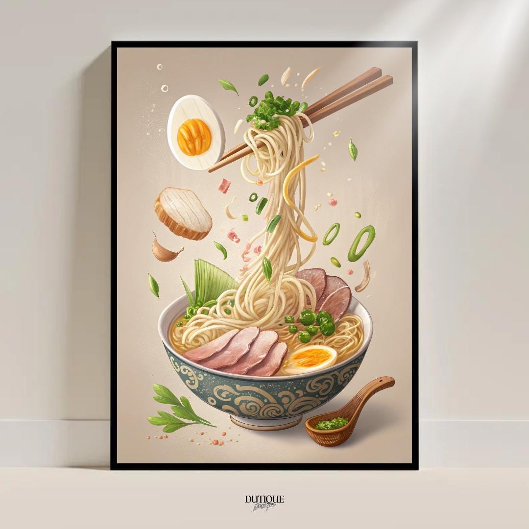 Dynamic Ramen Noodle Dish Poster Japanese Cuisine Wall Art Foodie Gift ...