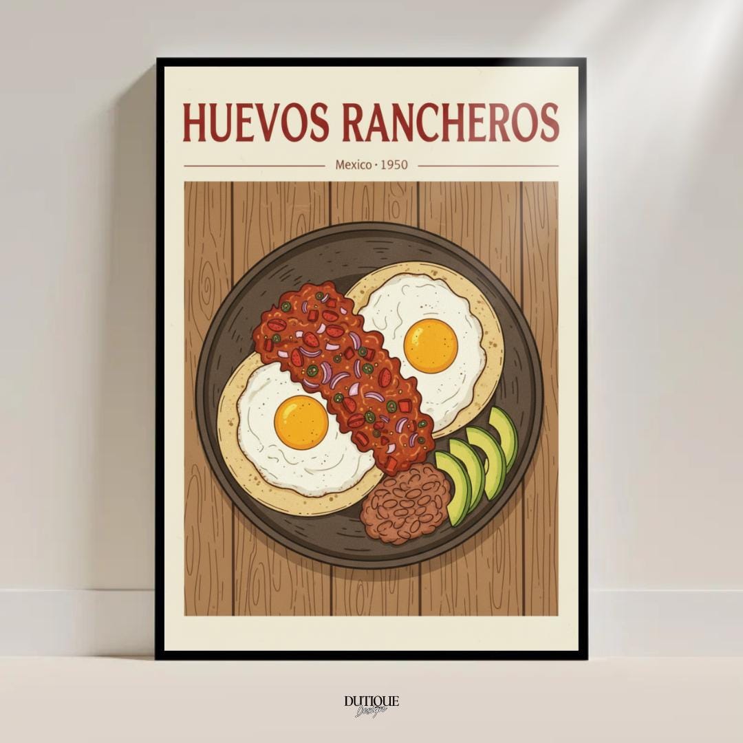 Huevos Rancheros Poster Mexico Food Vintage Illustration Retro Wall Art ...