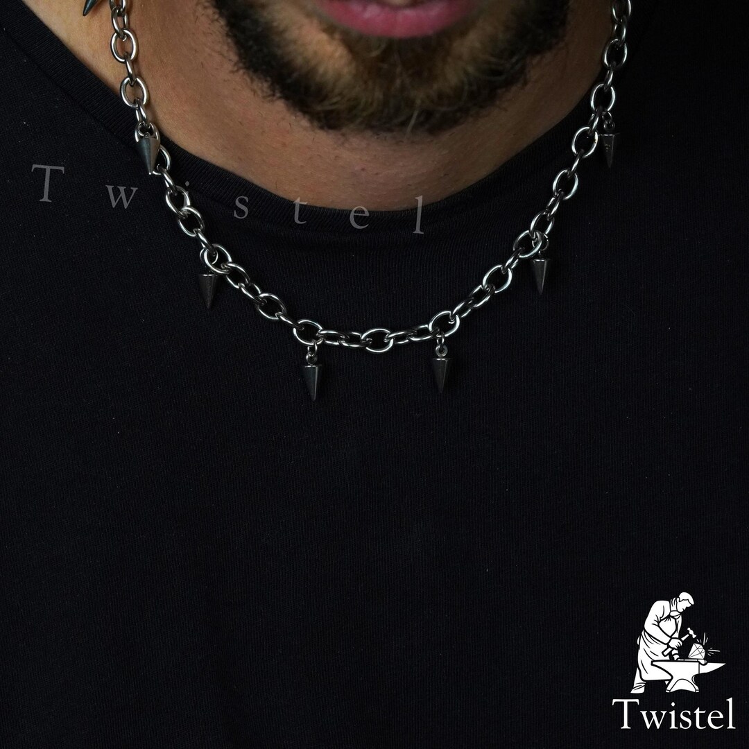 Spike Chain Necklace - Stainless Steel Punk Spike Choker, Eboy Egirl ...