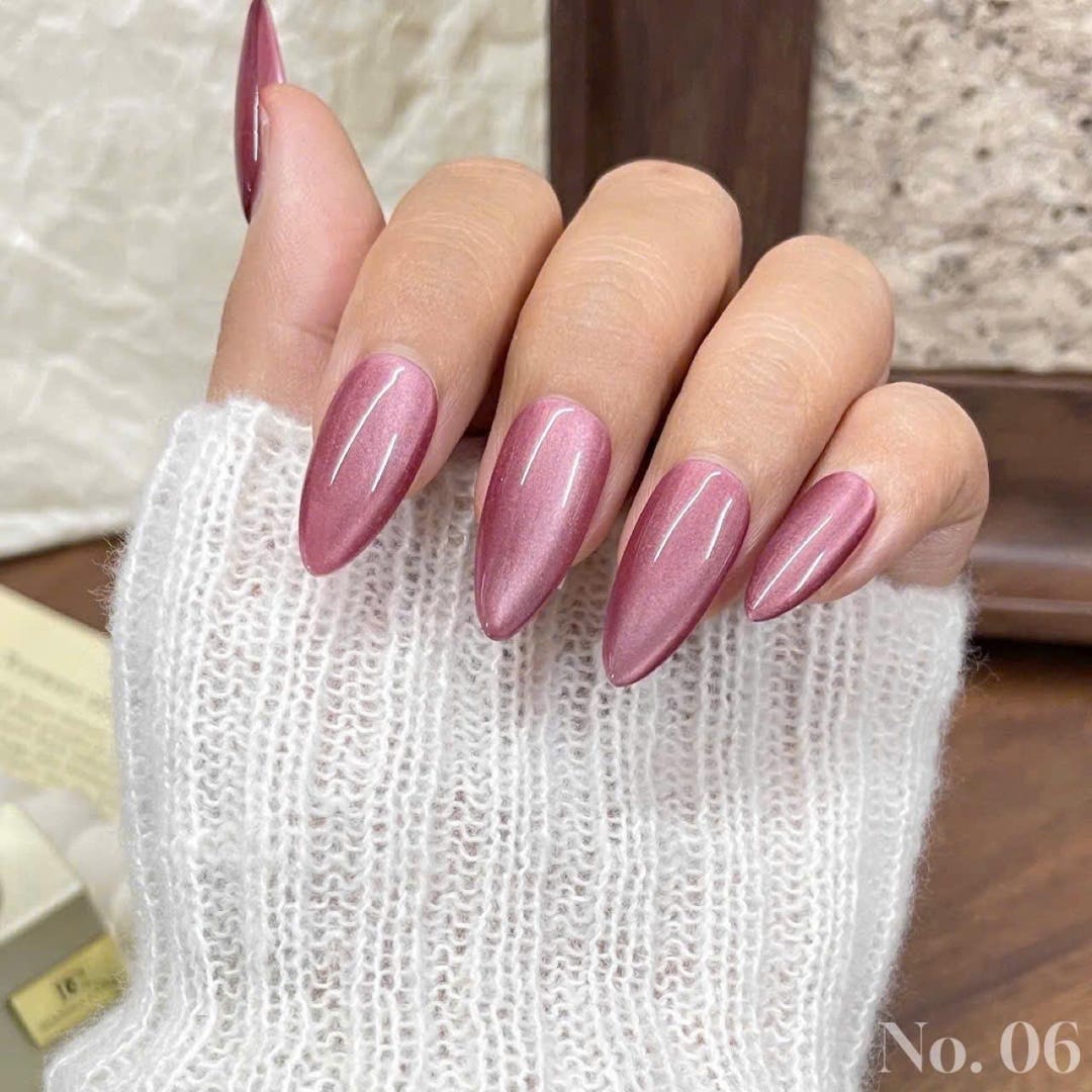 Berry Beam Cat Eye Press on Nails | Long Almond Fake Nails | Moonlight ...