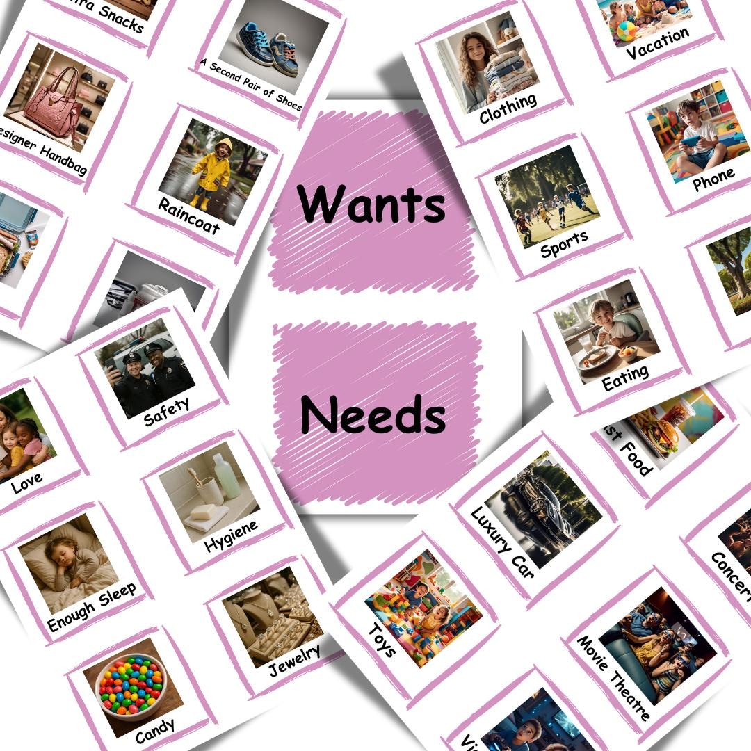 WANTS Vs. NEEDS | Flashcards for Kids | Financial Literacy for Kids ...