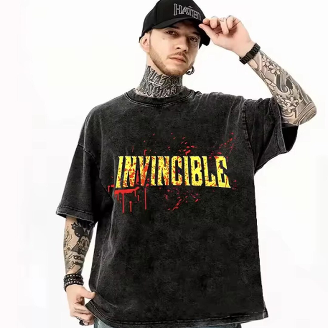 Printed Invincible Blood Splat Logo Washed Shirt - Etsy