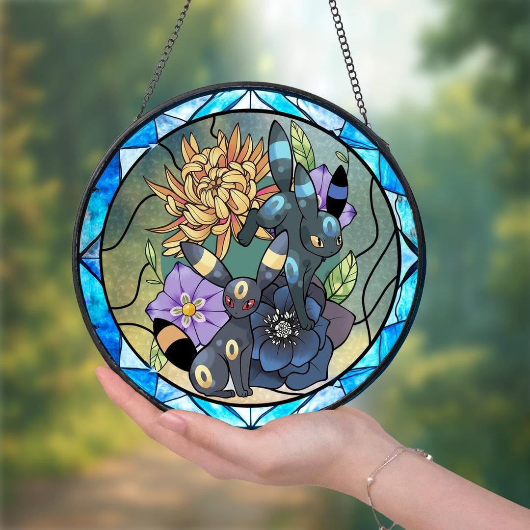 Umbreon Floral Stained Glass Suncatcher, Handmade Pokemon Window ...