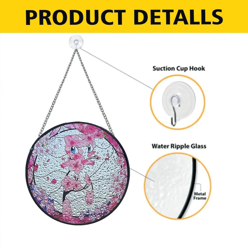 Open Crown Moon Stained Glass Pokémon Suncatcher Round | Yellow Floral ...