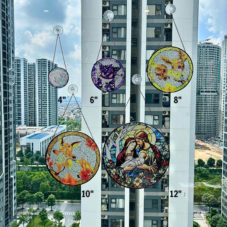 Handcrafted Glass Suncatcher, Tribal Flame-inspired Pokemon Window Art ...