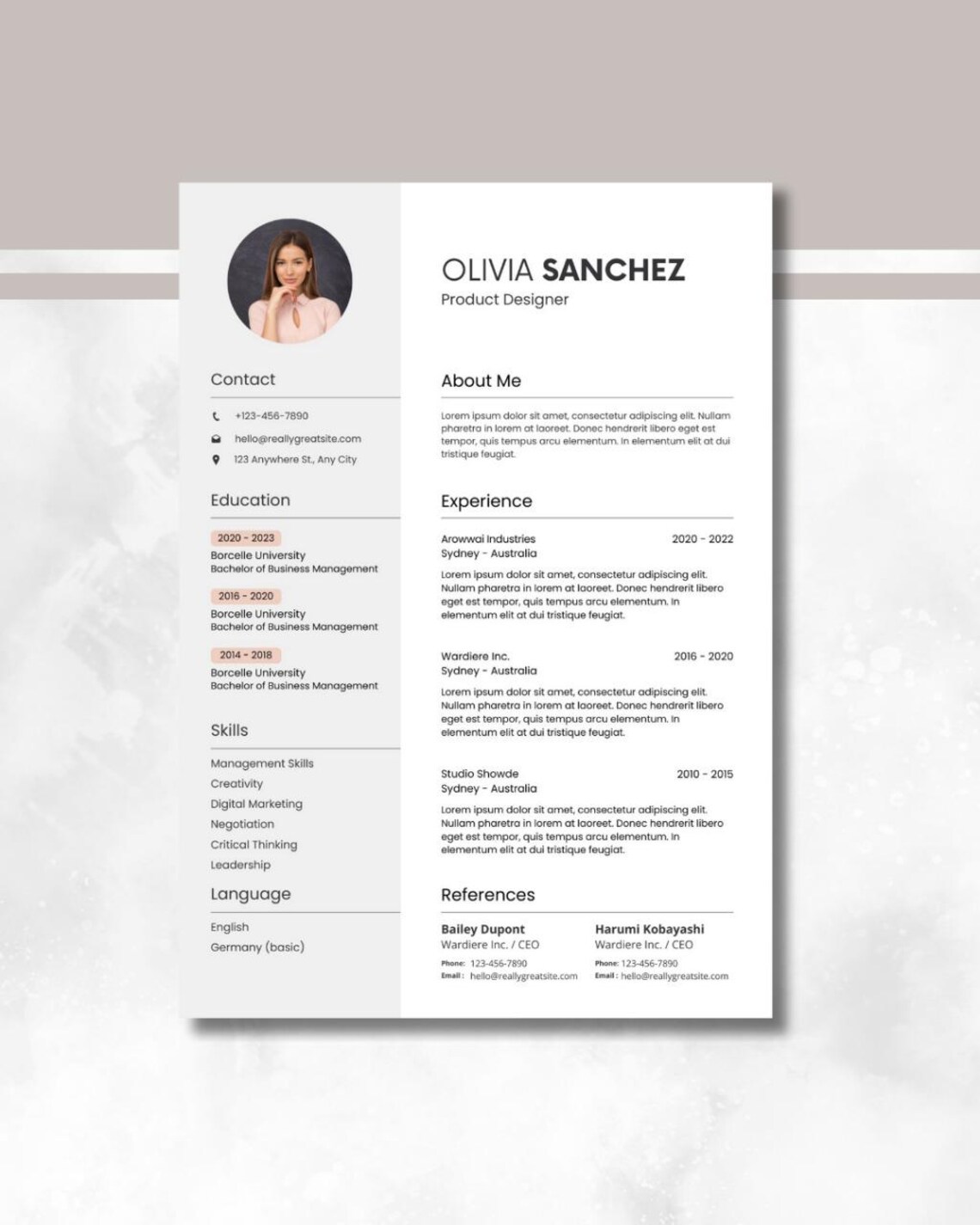 Modern One Page Resume Template for Word & Canva | Editable CV Template ...