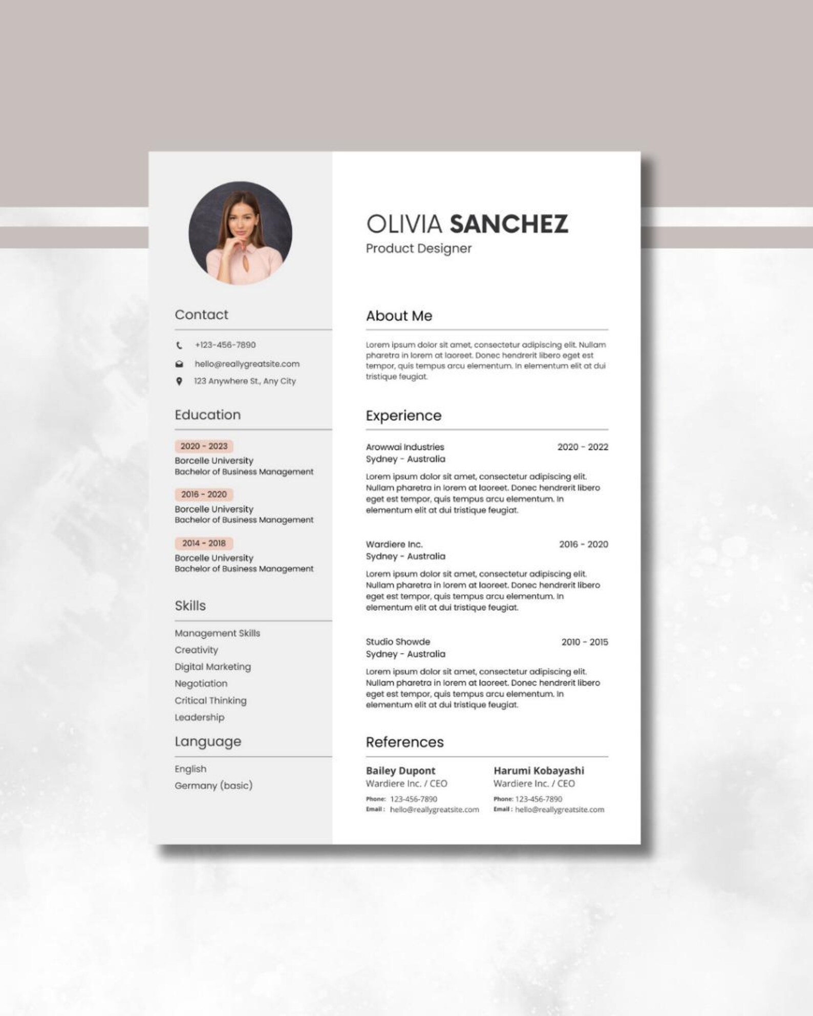 Modern One Page Resume Template for Word & Canva | Editable CV Template ...