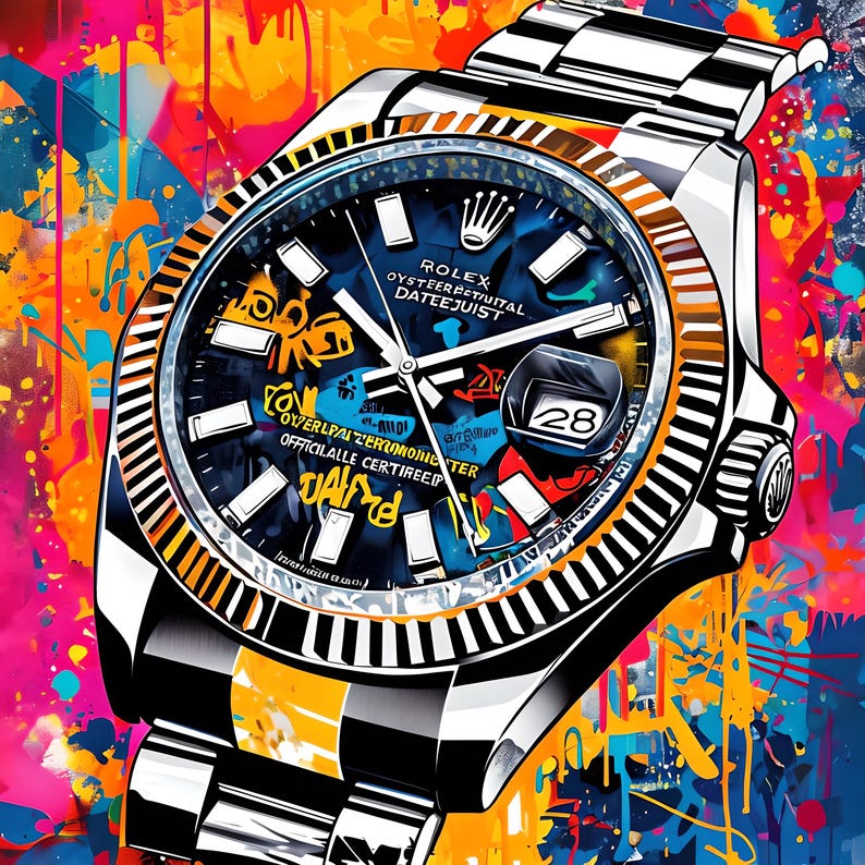 Custom Rolex Pop Art Print | Luxury Watch Wall Art | Bold Cartoon Style ...