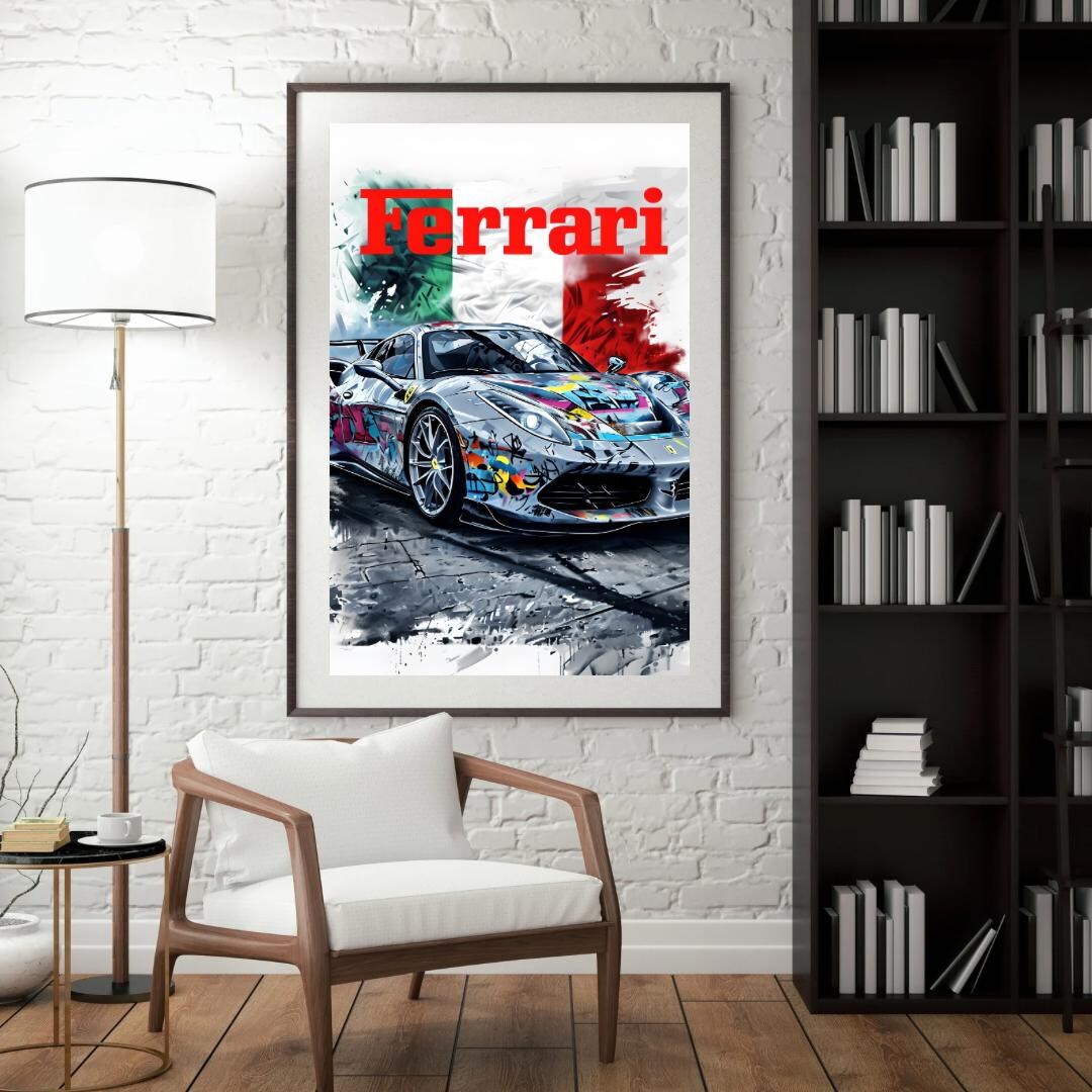 Ferrari Pop Art Print – Modern Supercar Wall Art – Red Ferrari Digital ...