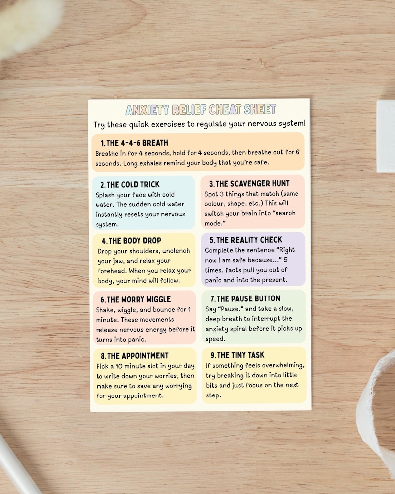 Anxiety Coping Skills Cheat Sheet DIGITAL DOWNLOAD: Therapy Handout ...