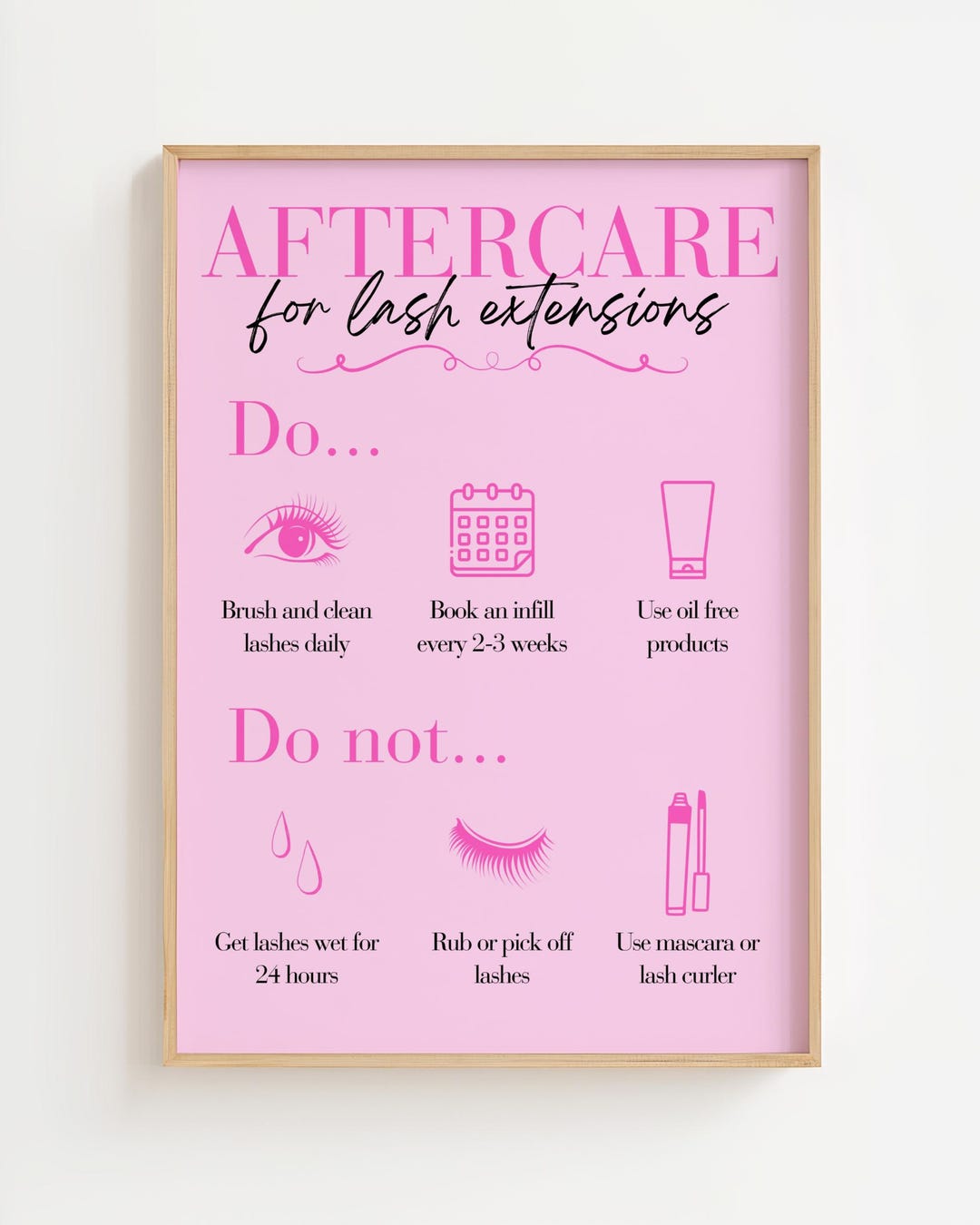 Lash Extension Aftercare Guide Poster: Pink Salon Decor (digital ...