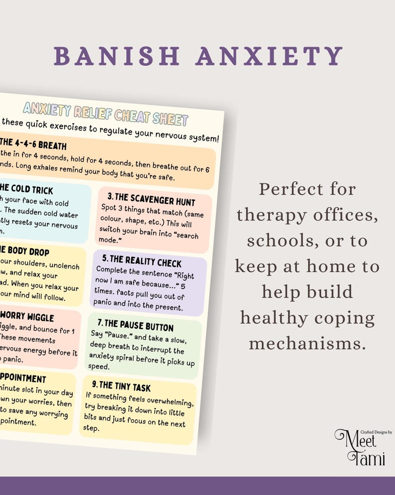 Anxiety Coping Skills Cheat Sheet DIGITAL DOWNLOAD: Therapy Handout ...