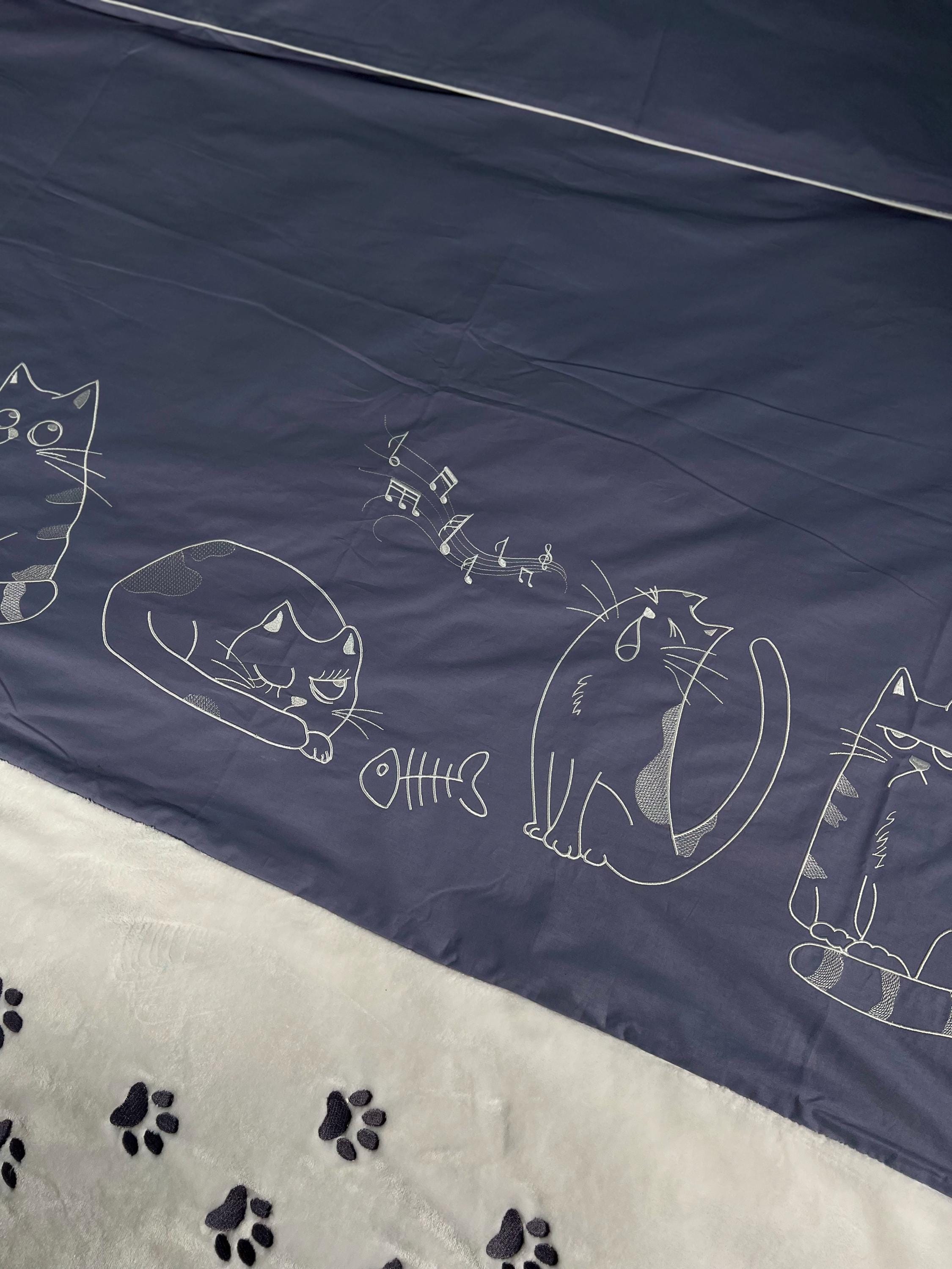 Cat Bedding Set With Embroidered Cats and Paws – Cute Pet Lover Gift ...