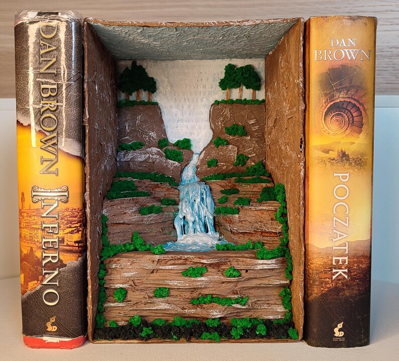 Waterfall Book Nook Diorama Hand-painted Forest Landscape Miniature ...