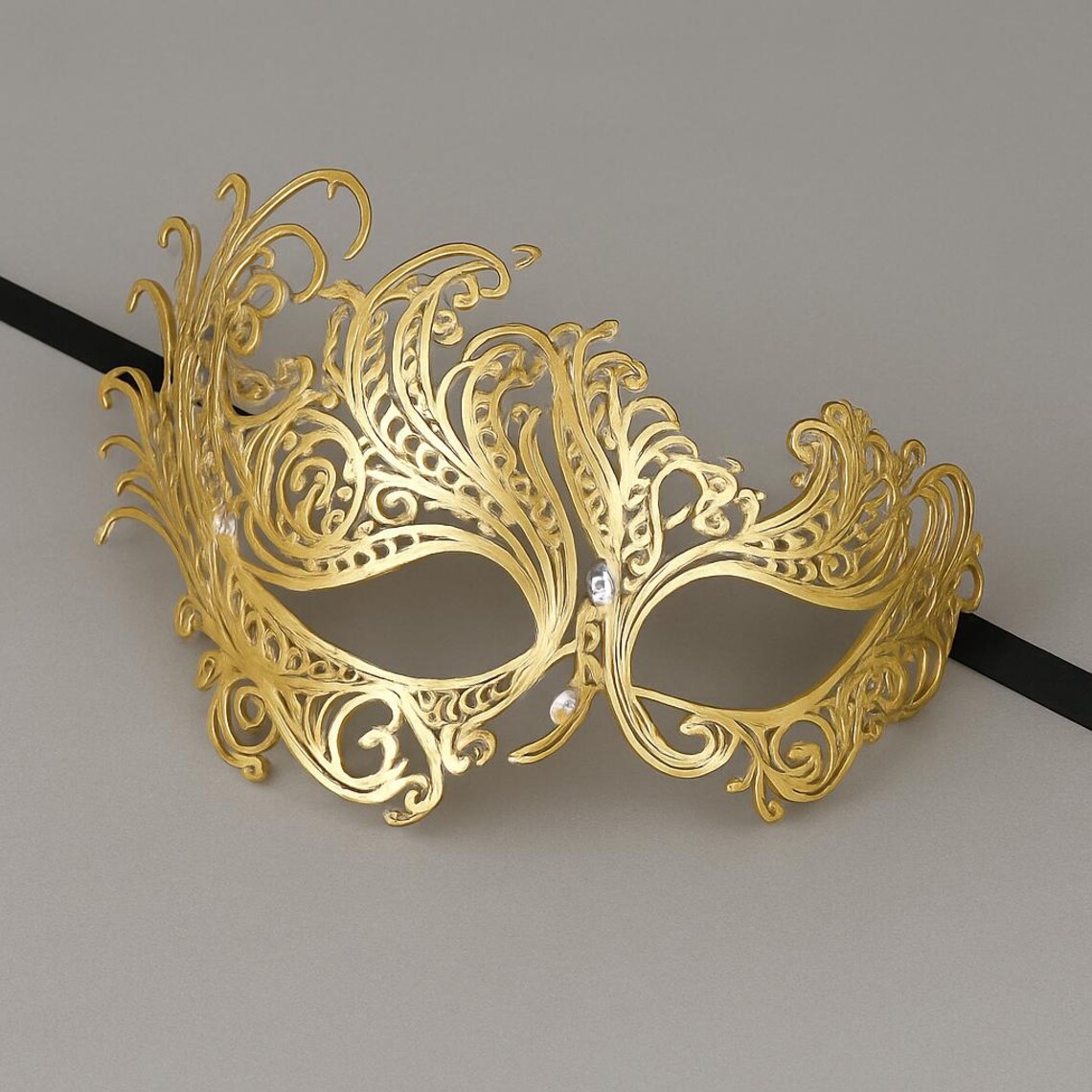 Black Gold Skull Mask – Rhinestone Half Face Metal Masquerade Mask for ...