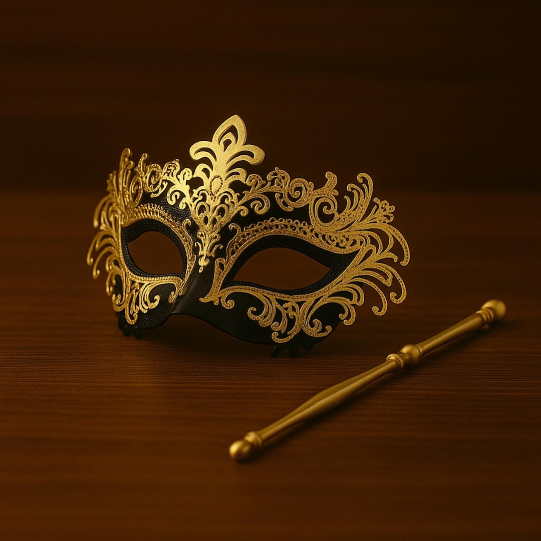 Luxury Black Crystal Masquerade Mask With Stick – Prom, Ball, Cosplay ...