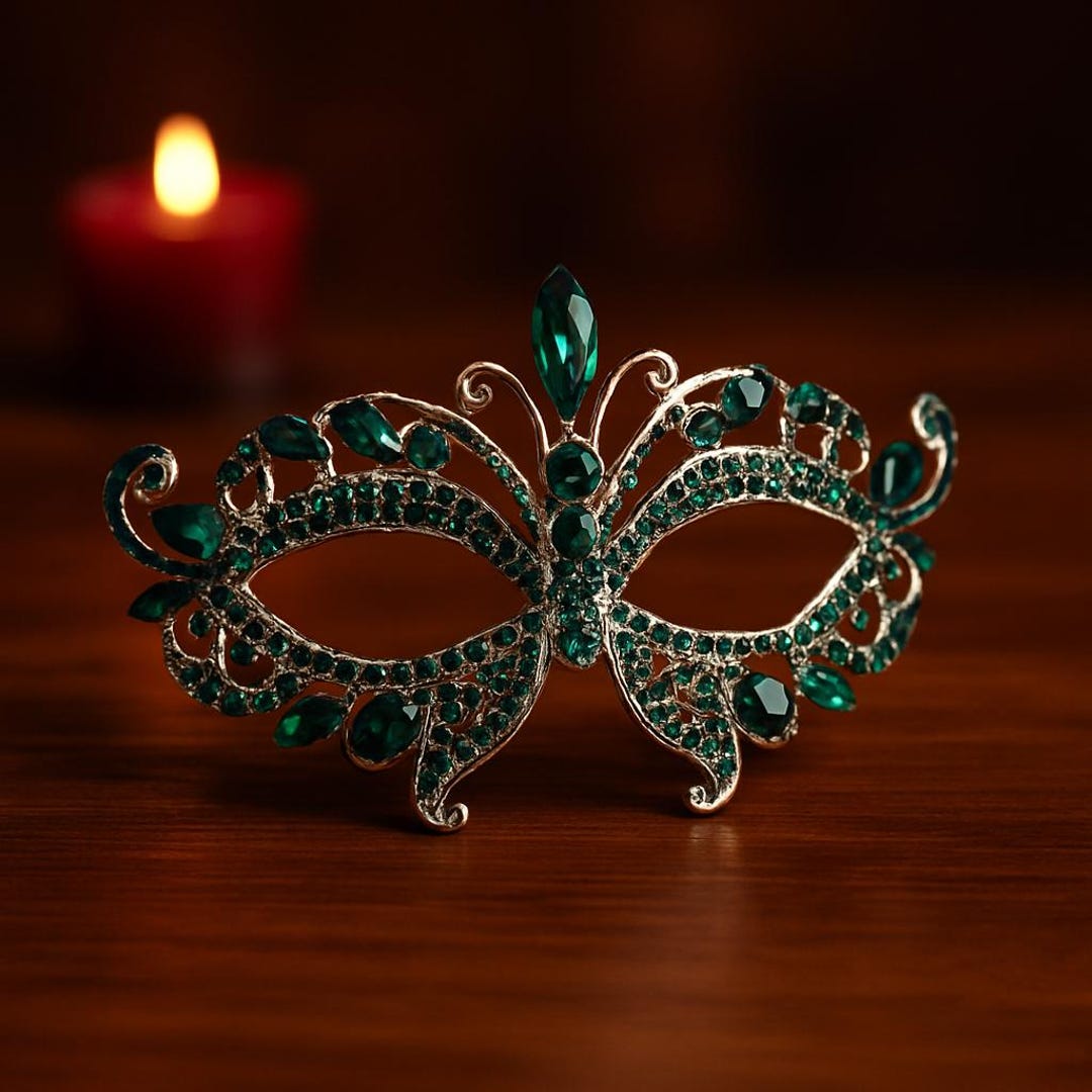 Green Butterfly Masquerade Mask | Silver Eye Mask for Party, Wedding ...