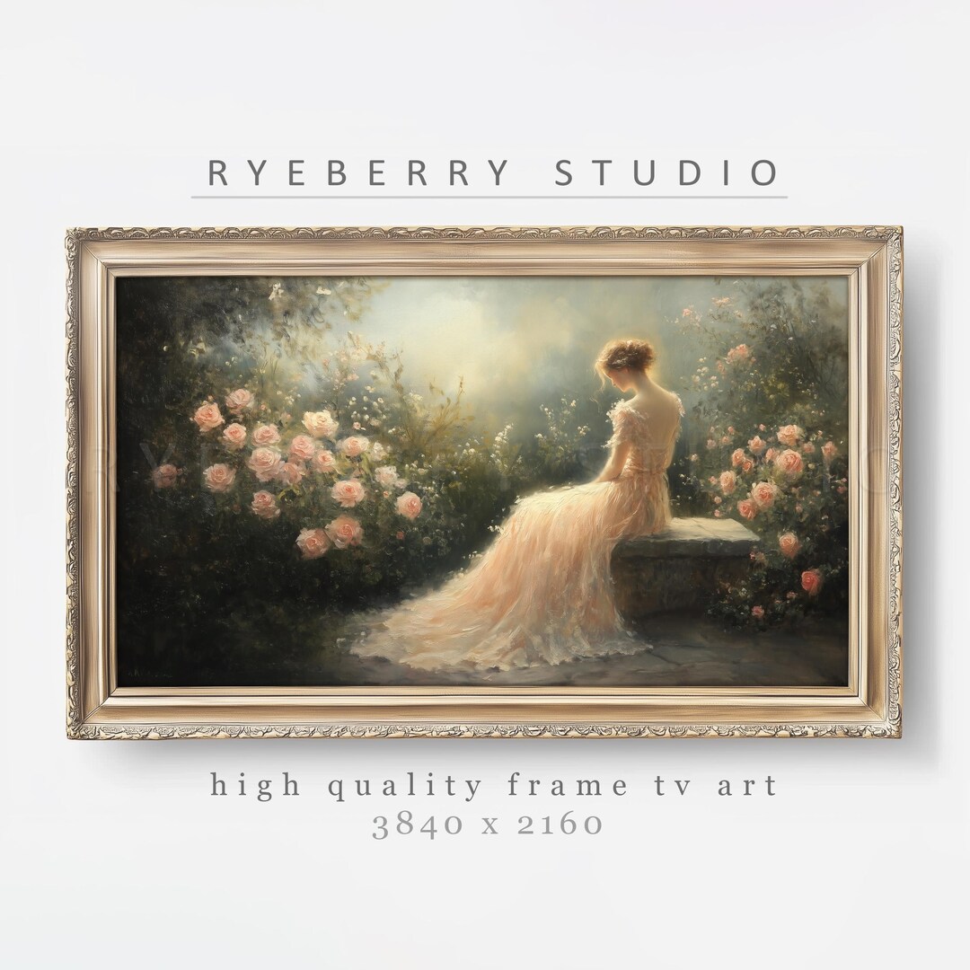 Rose Garden Frame TV Art Dark Moody Victorian Woman Still Life Vintage ...