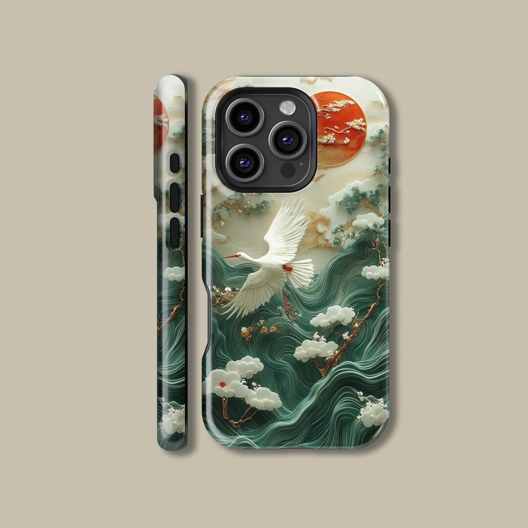 Traditional Asian Style Flying Crane Phone Case for iPhone 16 15 14 13 ...