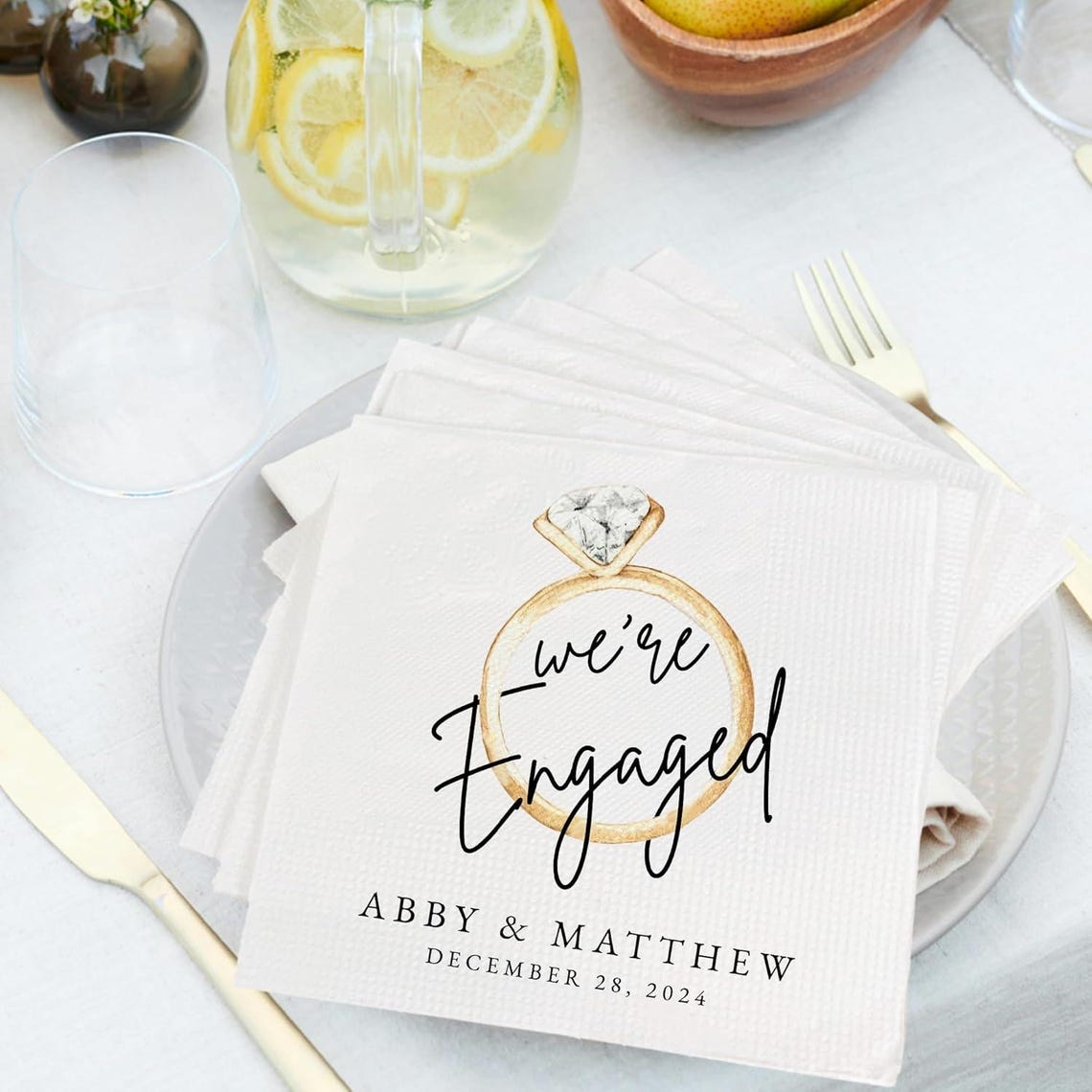 Luxury Custom Engagement Napkins, Custom Engagement Napkins White, 2 ...