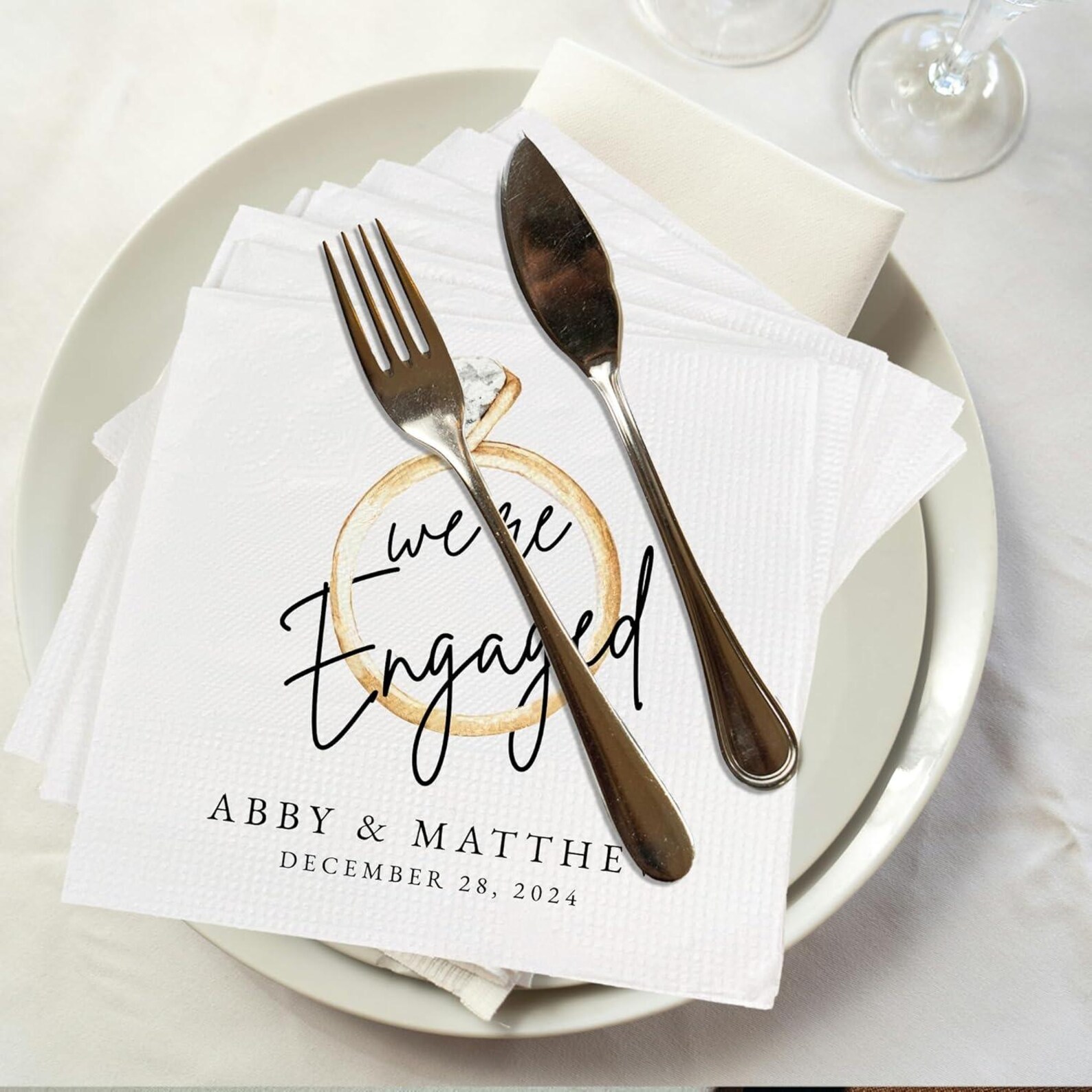 Luxury Custom Engagement Napkins, Custom Engagement Napkins White, 2 ...