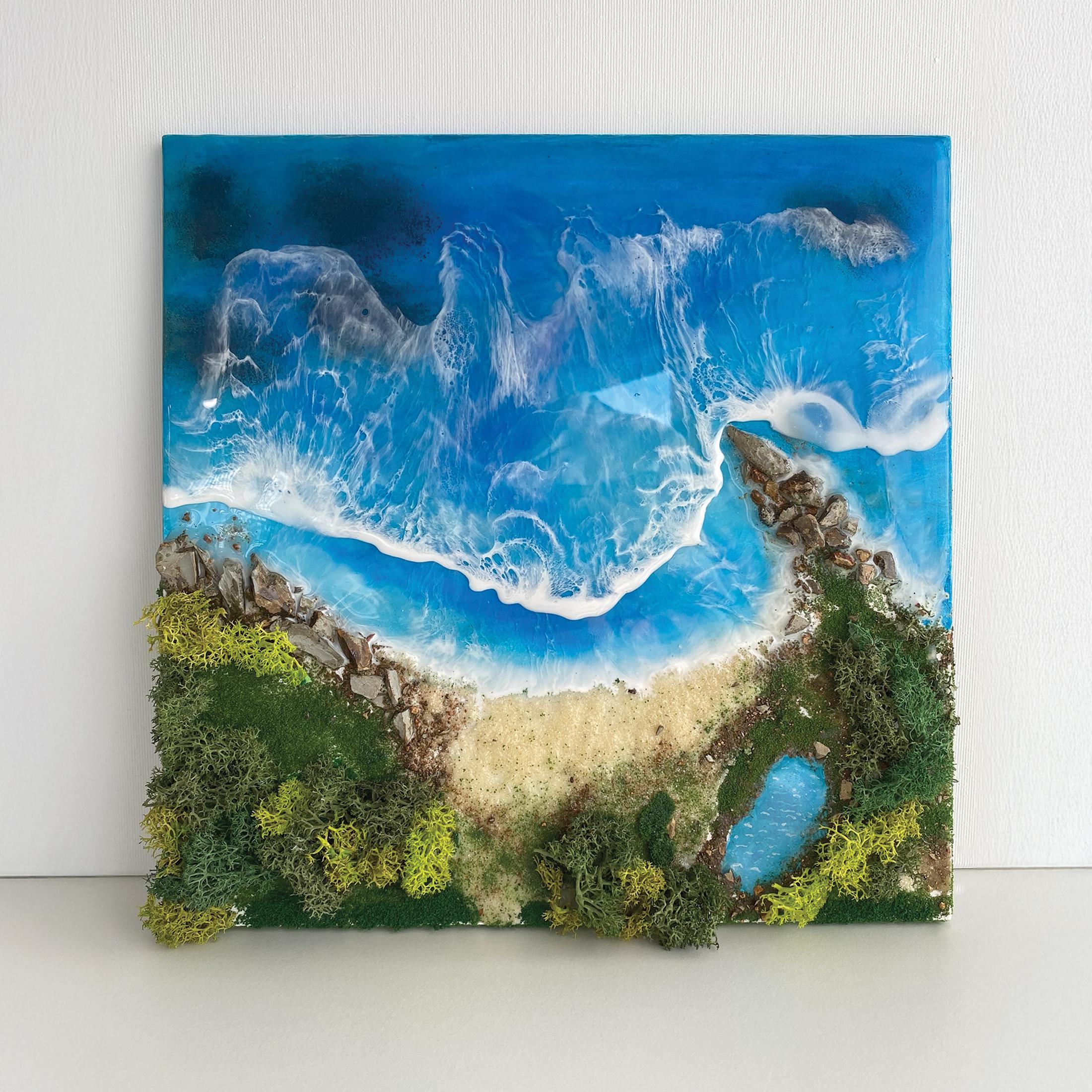 3D Epoxy Resin Beach Wall Art, Ocean Seascape With Scandinavian Moss ...