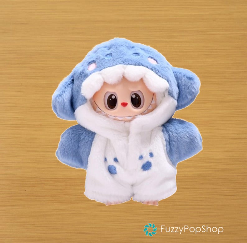Labubu Plush Doll Outfit 17cm – Blue Shark & Penguin Costume Set for ...