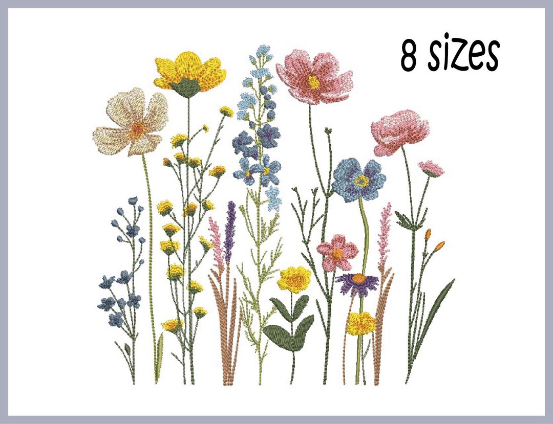 Flower Embroidery Design, Wildflower Meadow Machine Embroidery Design ...