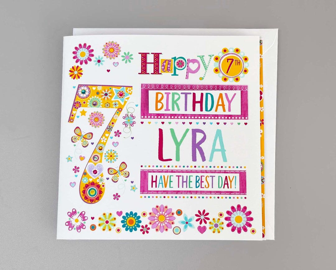 7th Personalised Birthday Card, Special Personalised Card, Girl Age 7 ...