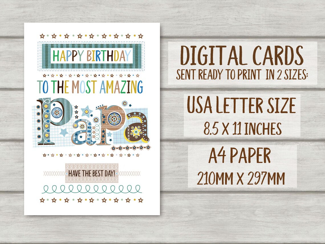 Papa BIRTHDAY Card Birthday Card for Papa Printable Birthday | Etsy