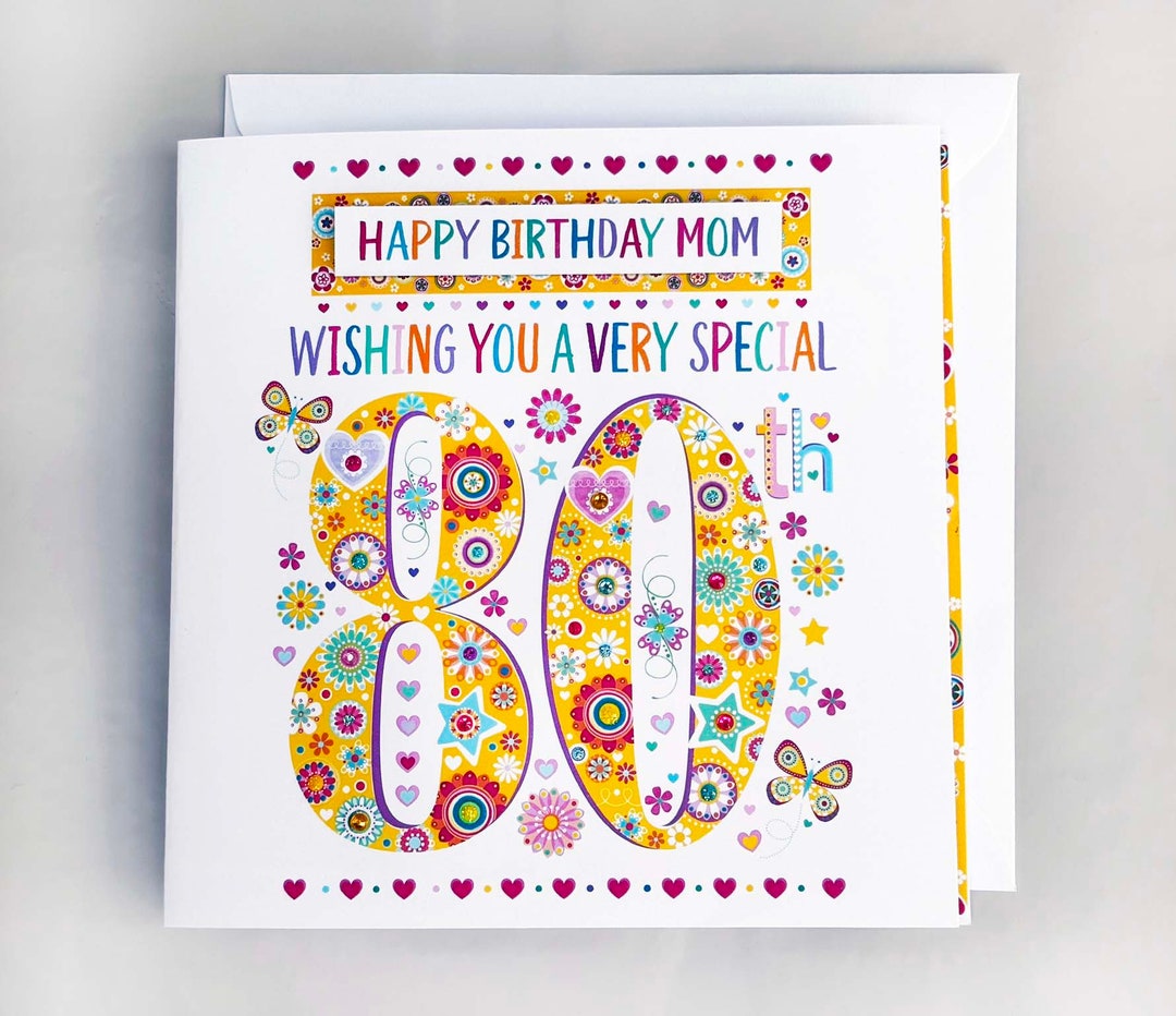 Personalised 80th Birthday Card: Handmade Multicoloured Greeting Card ...