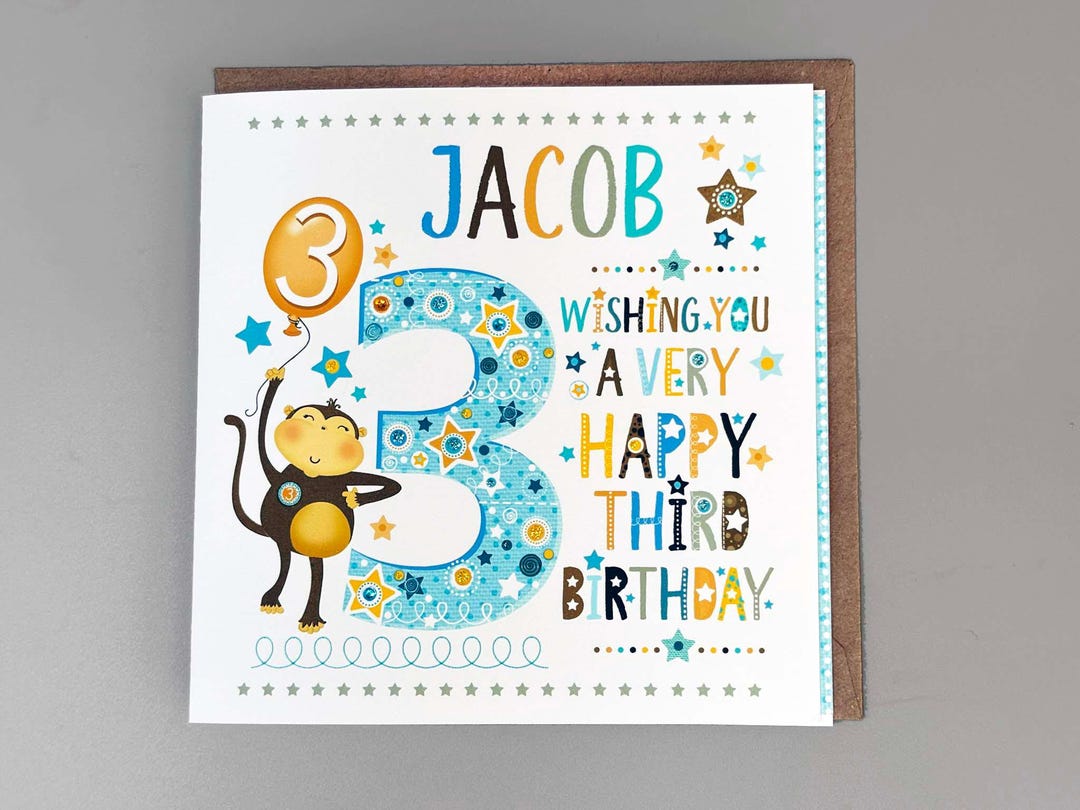 Personalised Happy 3rd Birthday Boy Card, Boy 3rd Birthday, for 3 Year ...